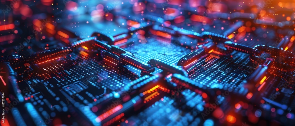 Blockchain Technology Visualization With Interconnected Blocks