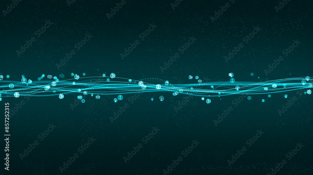 Blue digital ai technology icon and line flowing on futuristic abstract ...
