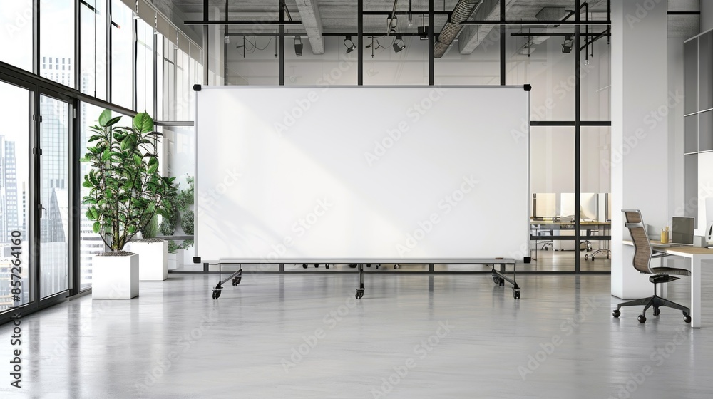 Take photos of a large, ultra-wide whiteboard on wheels in a bright ...
