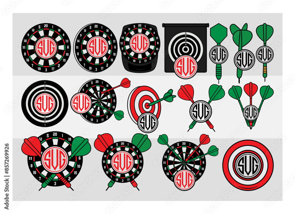 Dart Board circle monogram SVG Clipart, Dart Silhouette, Sports Svg ...