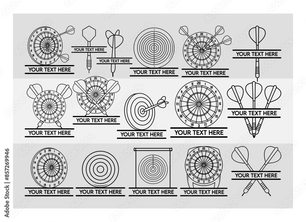Dart Board split monogram SVG Outline, Dart Silhouette, Sports Svg ...