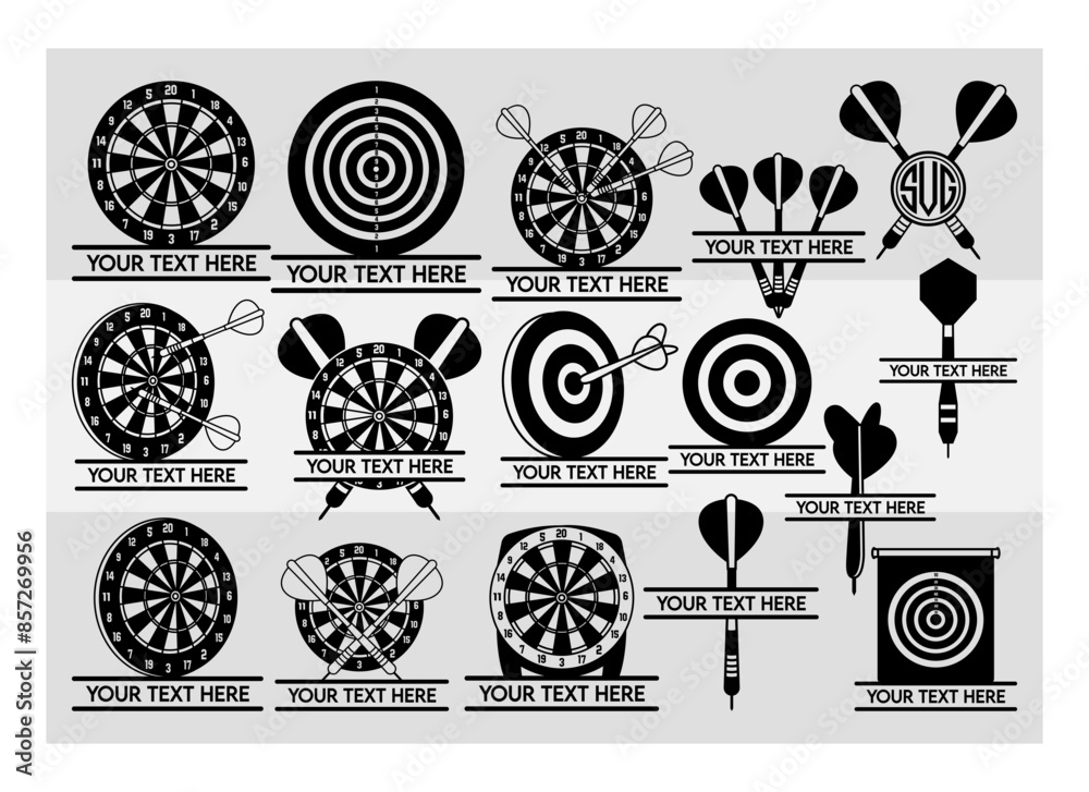 Dart Board Split Monogram SVG Silhouette, Dart Silhouette, Sports Svg ...