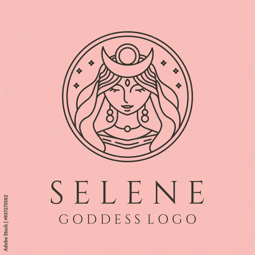 Vetor de selene goddess of the moon line art logo vector symbol ...