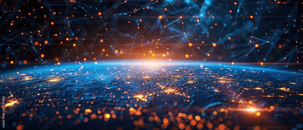 Digital Earth with glowing network lines and a datacentric background ...