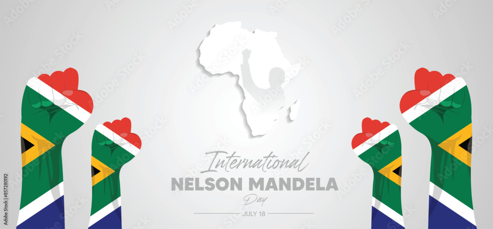 Poster Nelson Mandela international day Africa map with south Africa ...