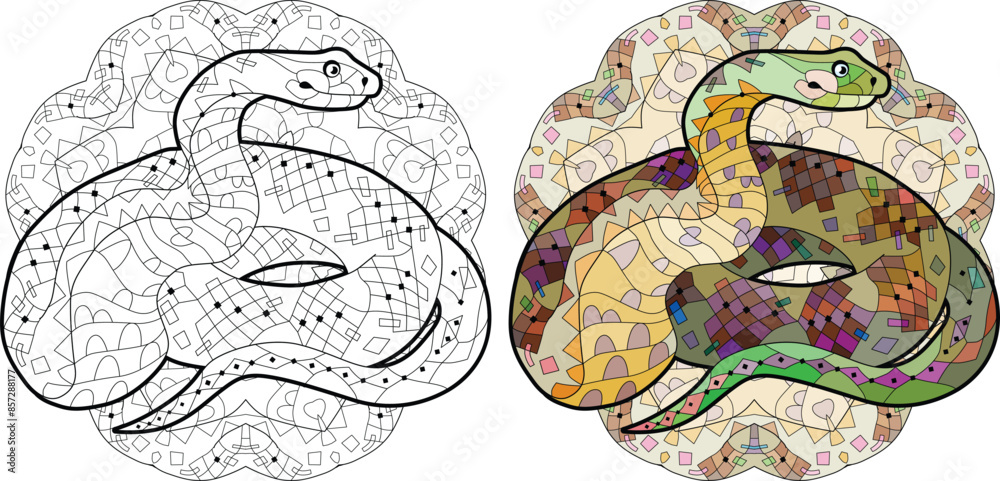 Zentangle snake for coloring on mandala . Hand drawn decorative vector ...
