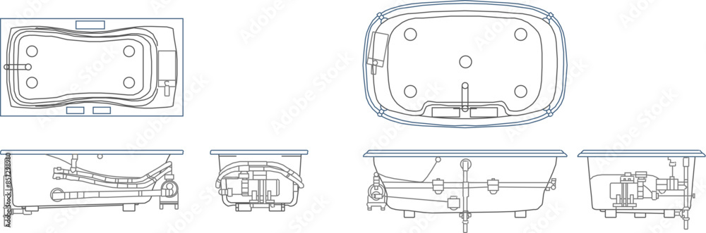 Vector silhouette illustration sketch of detailed design of a jacuzzi ...