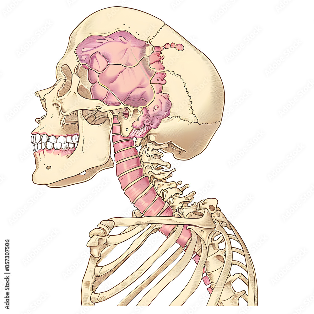 Diagrammatic representation of the axial skeleton, including the skull ...