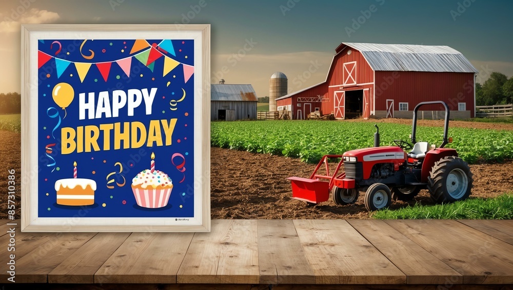 realistic photography of a birthday in a farm only one background Stock ...