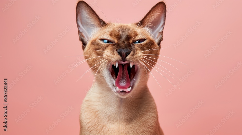 Javanese, angry cat baring its teeth, studio lighting pastel background ...