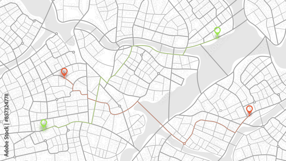 Online tracking on the map of several cars. Different routes on the ...