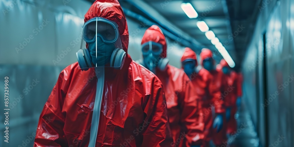 People in hazmat suits undergo security screening for safety measures ...