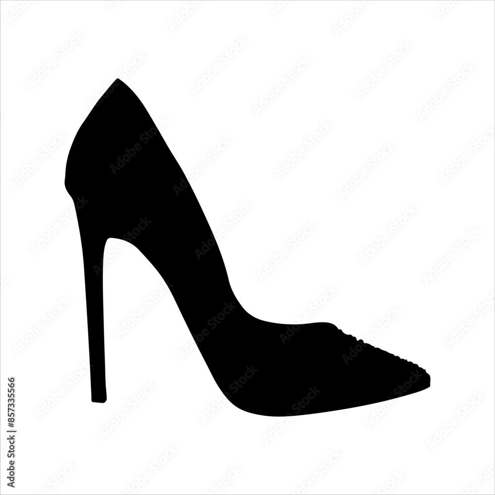Poster Single high heel shoe silhouette isolated on white background ...