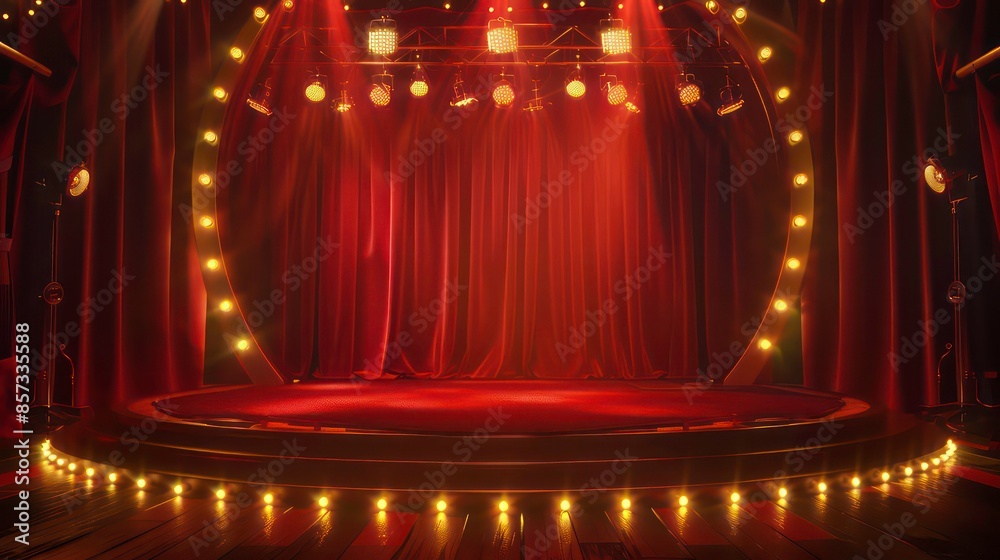 Circus stage podium background 3D carnival light red show curtain ...