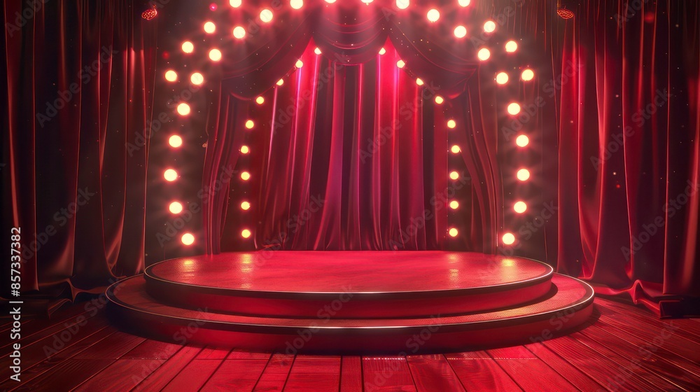 Circus stage podium background 3D carnival light red show curtain ...