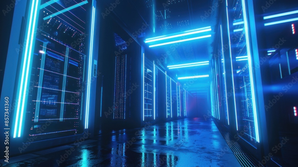 Futuristic Server Room Or Data Center With Rows Of Big Server Racks Stock Illustration Adobe Stock