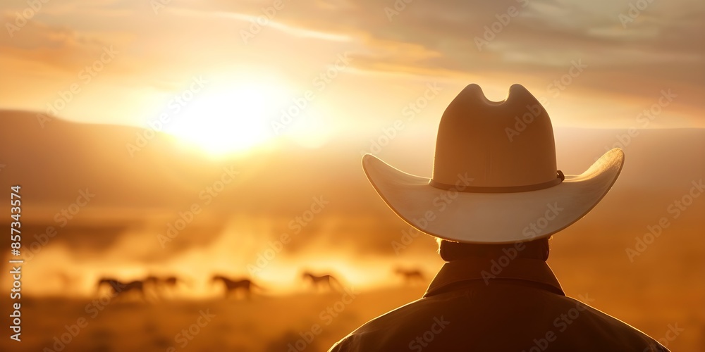 Highresolution backlit photo of cowboy herding horses in dusty wild ...