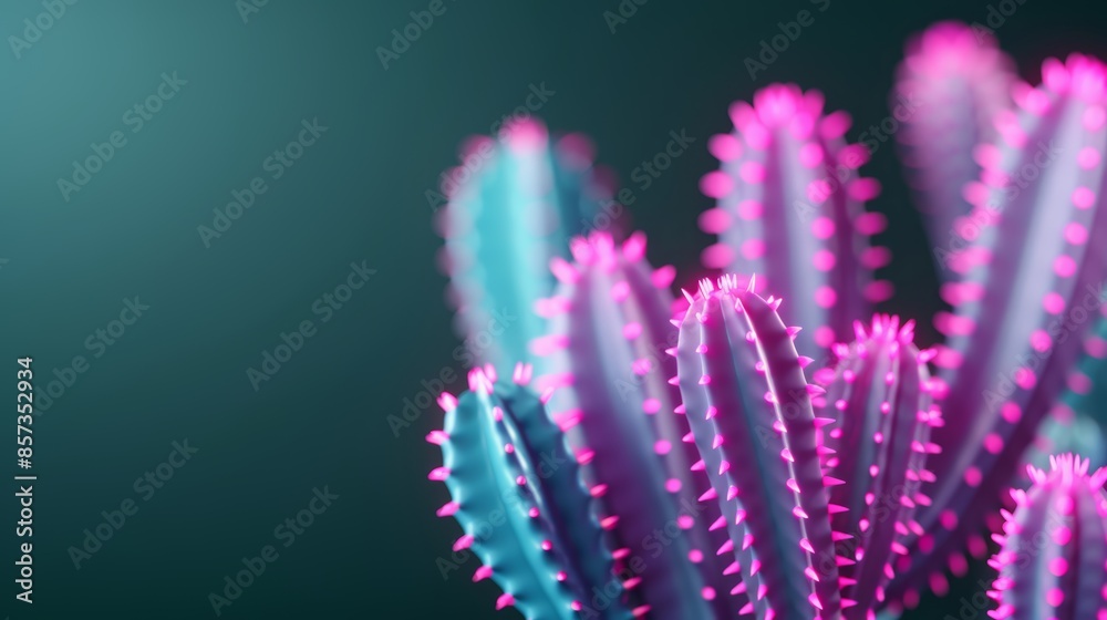 Bright pink and purple lights cast a neon glow on a variety of cacti ...