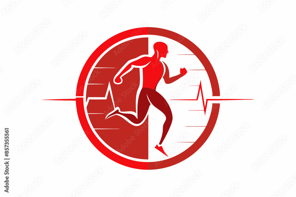 Vetor de Silhouette of a man in running, joints pain with cardiogram ...