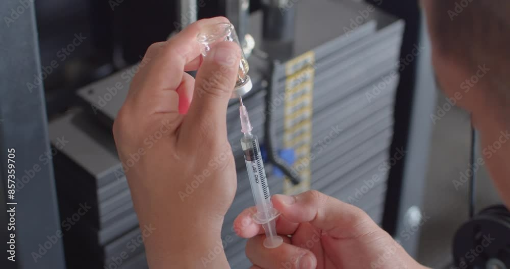 Vidéo Stock Using syringe suck out of bottle by turning the medicine ...