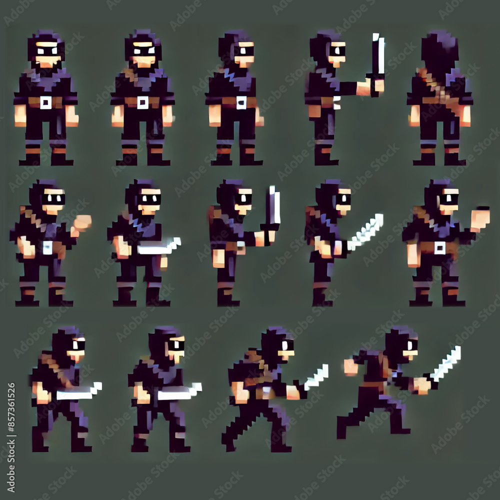 Pixel art sprite sheet featuring a thief with daggers Stock ...