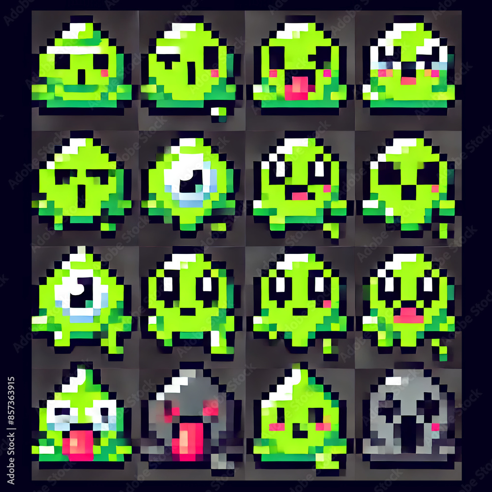 Pixel Art Slime Character Sprite Sheet Stock Illustration | Adobe Stock