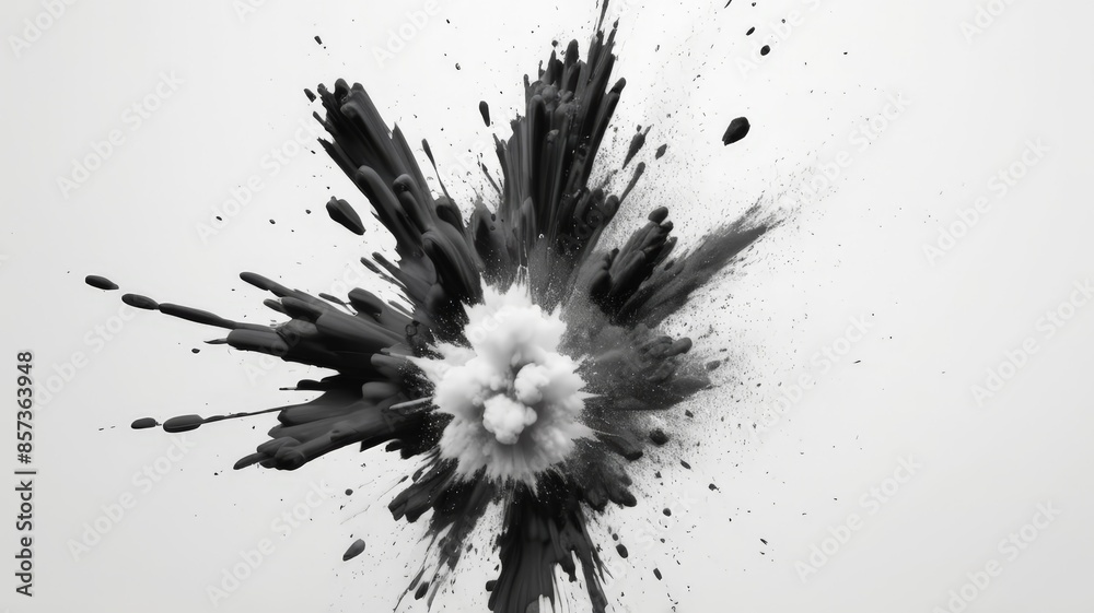 illustration of a black charcoal explosion on a white background. Black ...