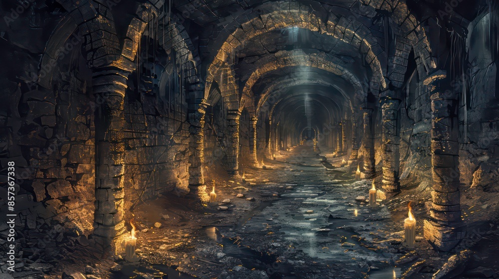 Dark dungeon long medieval castle corridor backgrounds, scary endless ...