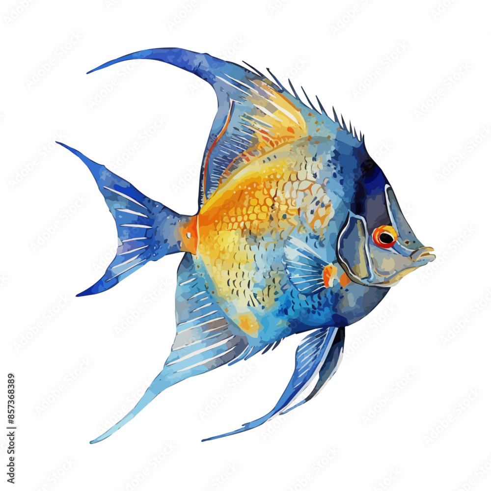 Watercolor Illustration of a angel fish, isolated on a white background ...