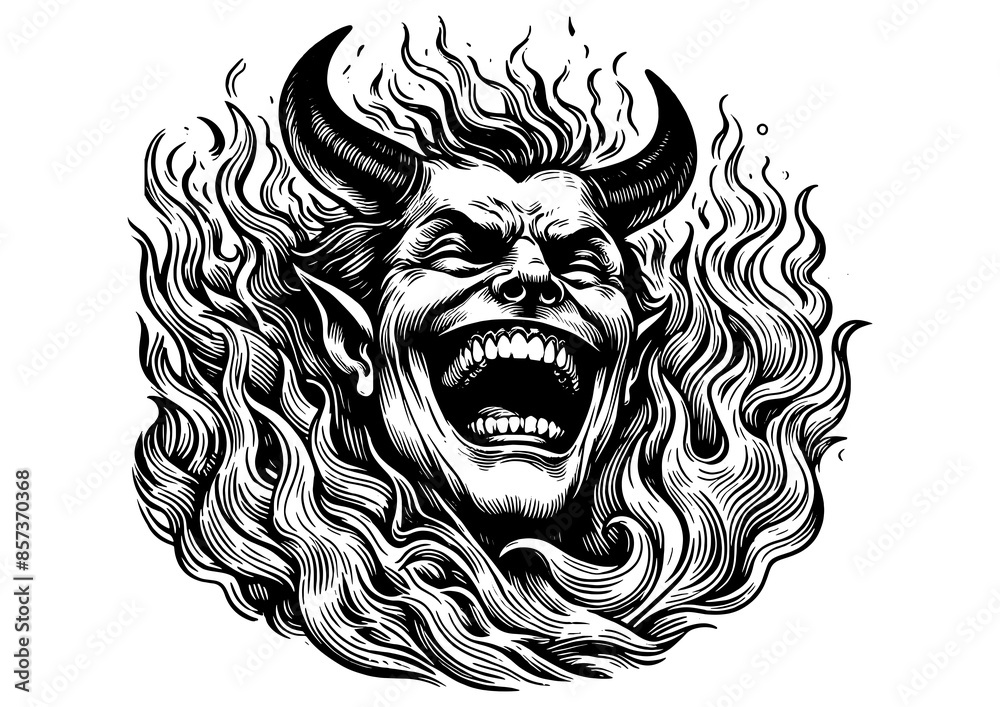Devil devilish figure laughing with horns and a mischievous expression ...
