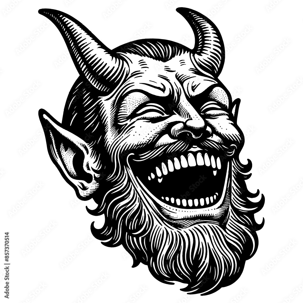 Devil devilish figure laughing with horns and a mischievous expression ...