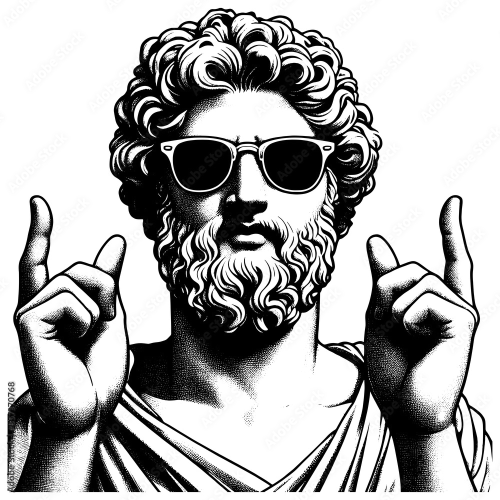 classical greek statue wearing modern sunglasses and showing middle ...