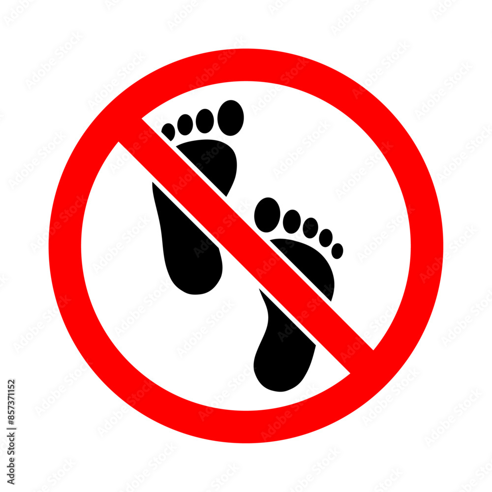 No barefoot ban symbol prohibited footprint sign board icon in red ...