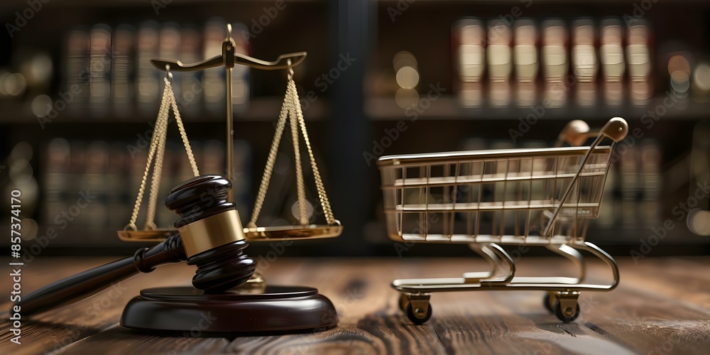 Symbols like gavel cart and hammer represent consumer rights and ...