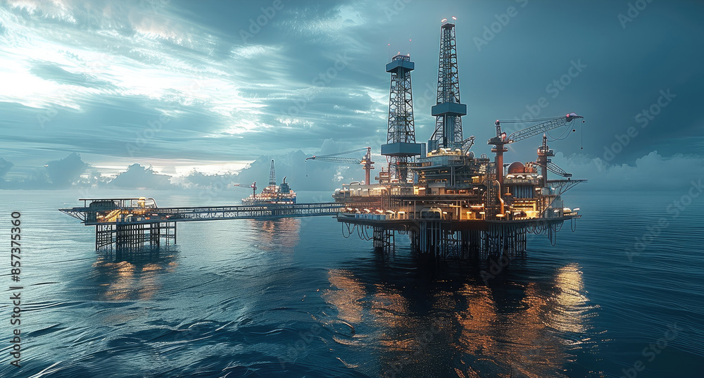 Industrial offshore drilling rig, An oil rig in the middle of the ocean ...