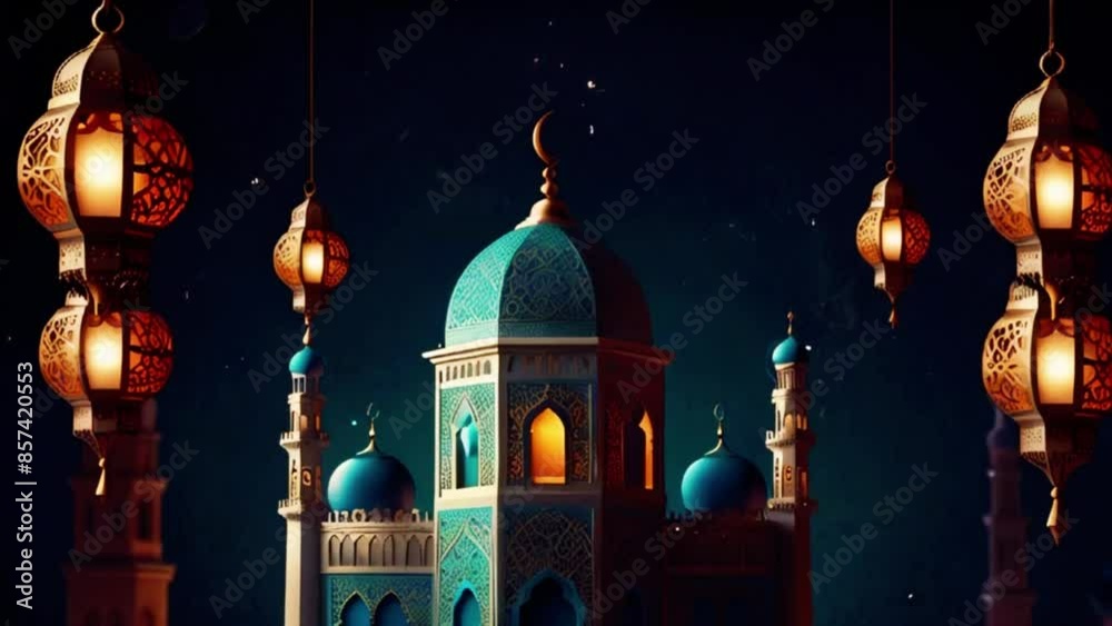 Royal abstract Ramadan Islamic pattern background with hanging lanterns ...
