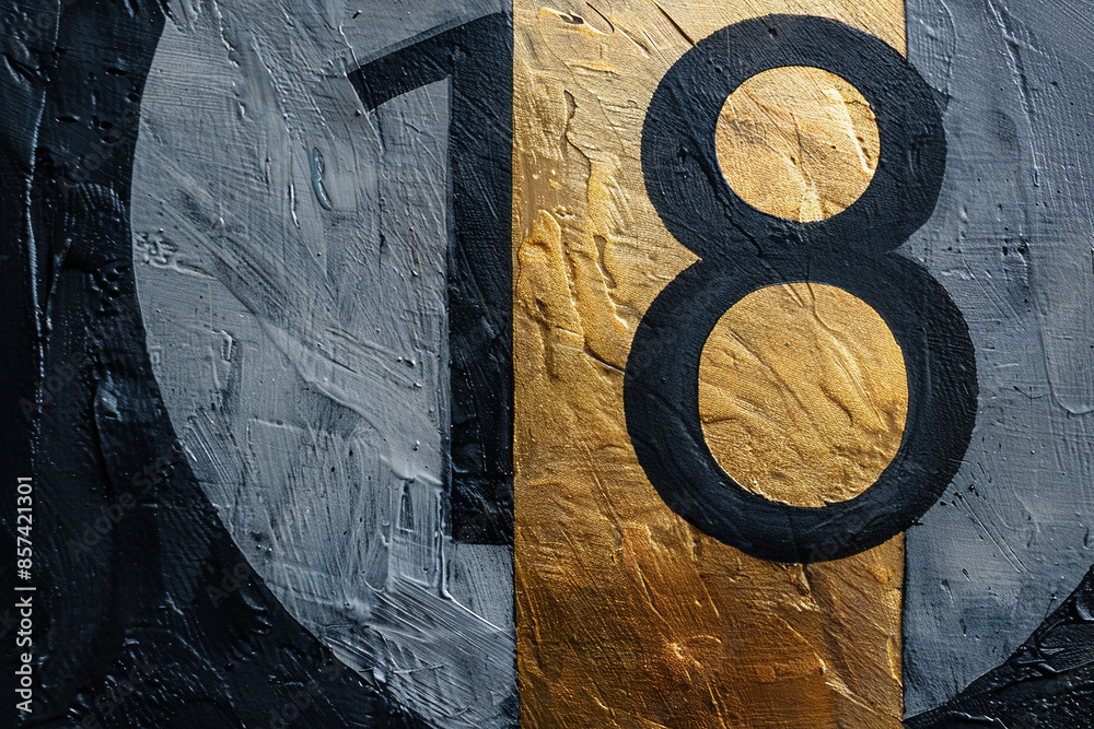 Number eighteen on dark and golden, rough background. Symbol 18 ...