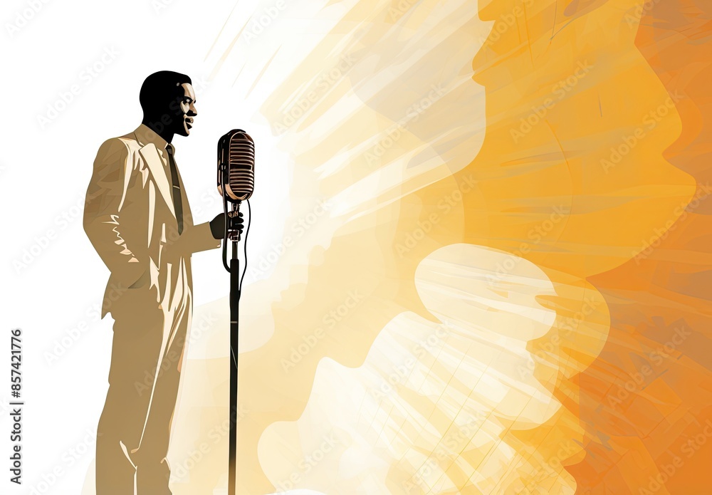 Singing male soloist with a microphone. Portrait of the vocalist ...