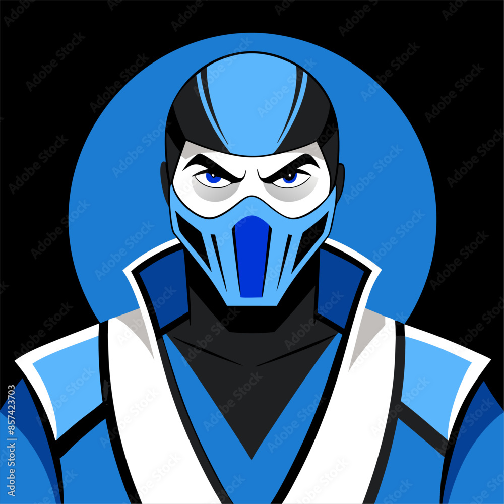 Cartoon illustration of Sub Zero from Mortal Kombat in a blue mask ...