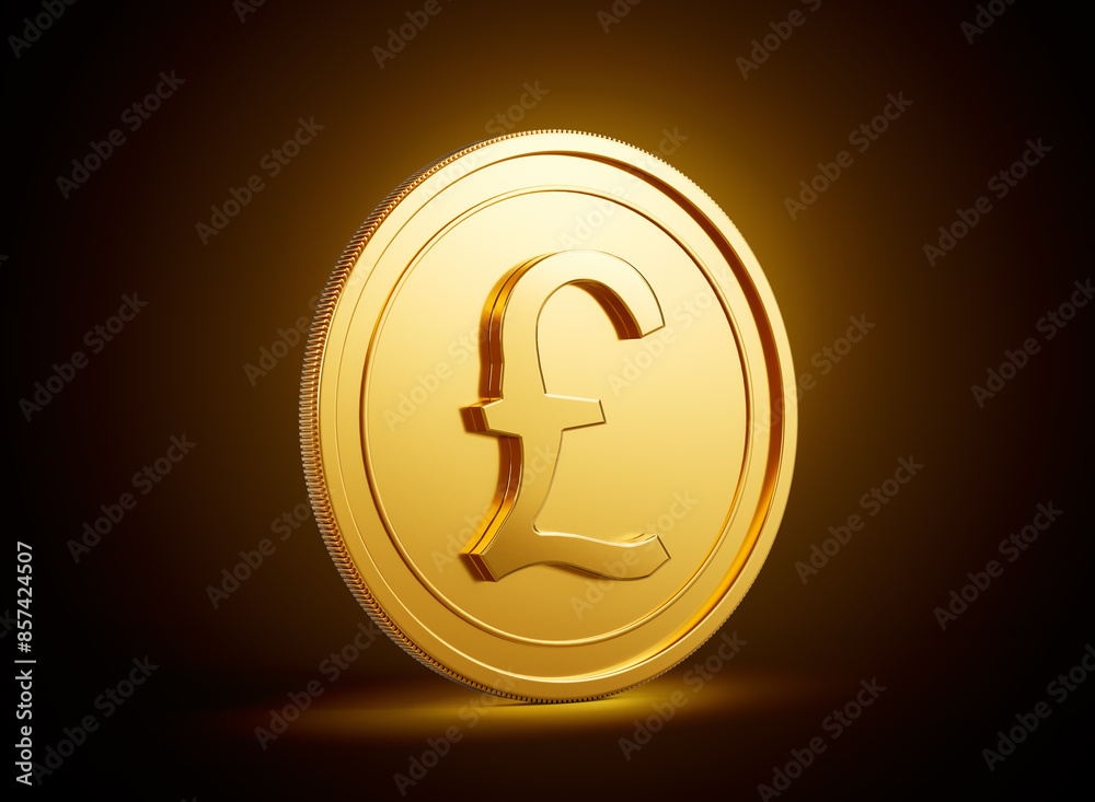 Golden Shiny Rounded British Pound Coin Isolated On Shiny Golden Glow ...