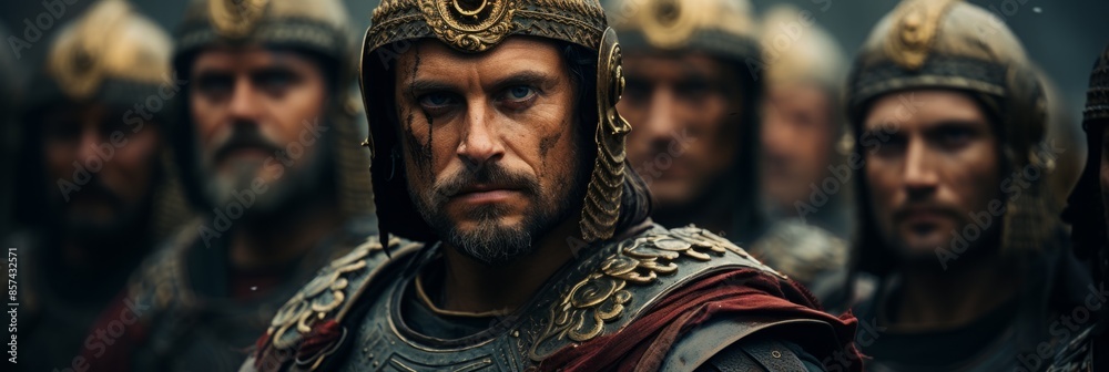 Gladiators with armor are standing together, Ready to fight ...