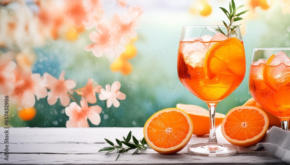 aperol spritz cocktail background copy space on a side watercolor art ...