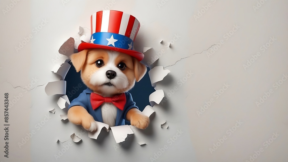 cute cartoon 4th of july dog with hat uncle sam on a blue background ...