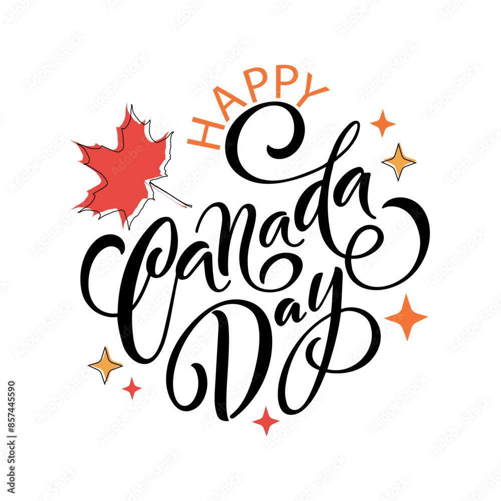 Happy Canada Day handwritten text isolated on white background. Modern ...