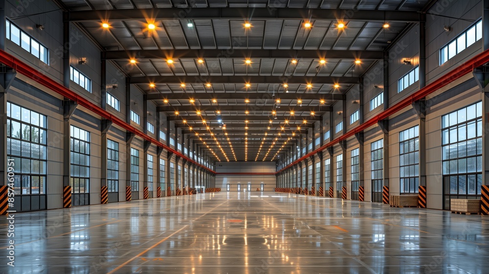 Empty industrial warehouse featuring polished concrete floors with ...