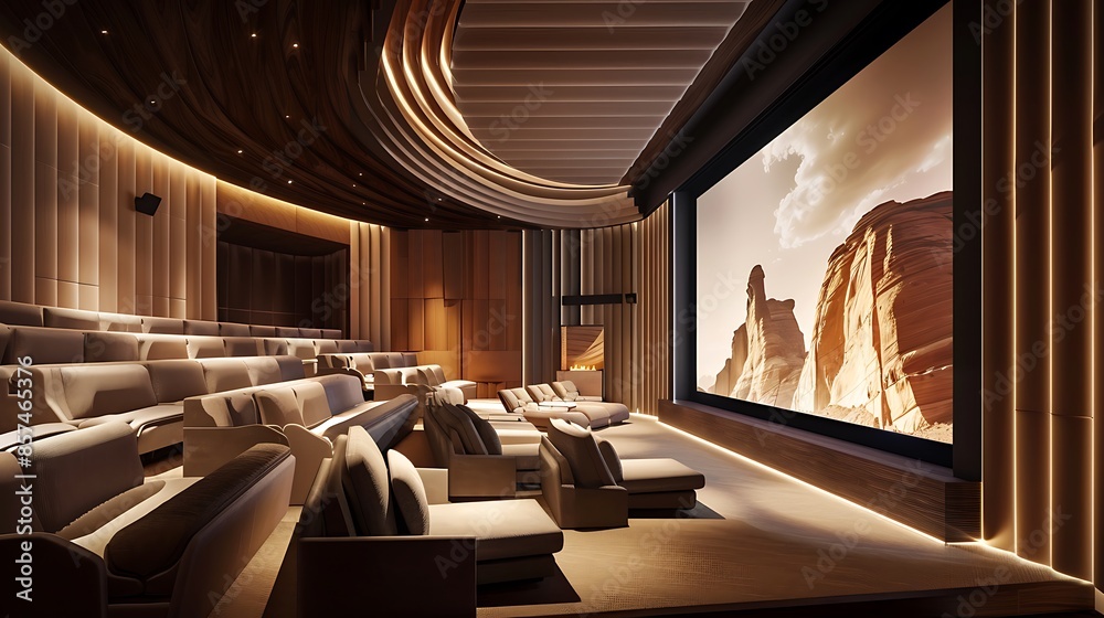 luxe cinema room designed with tiered seating, plush recliners, and an ...