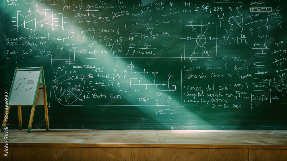 Quantum physics operations and formulas written by hand in chalk ...
