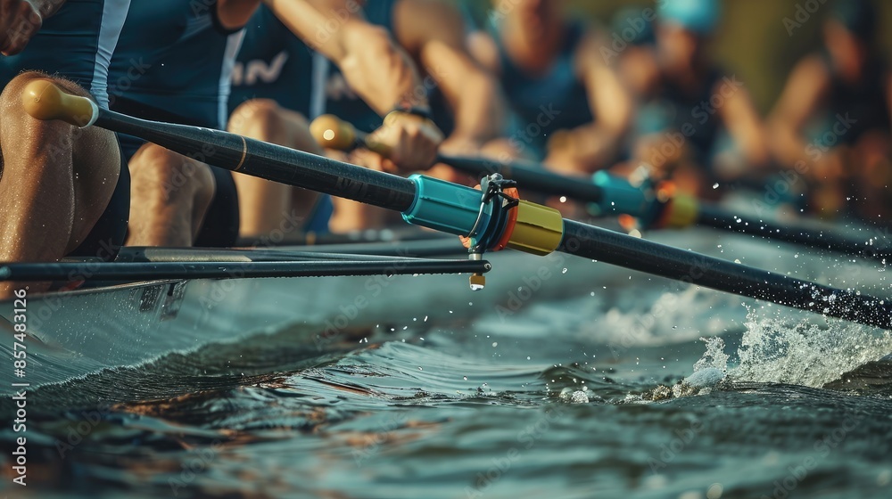 Close-up of rowersa faces during a race - An intense close-up of the ...