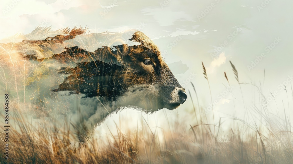 Nature landscape blended with animal wildlife - A double exposure of a ...