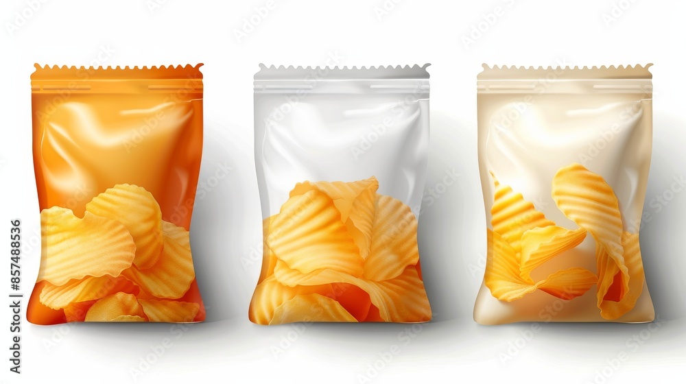 Mockups for flow-packs collection. Potato Chips packaging. Matte ...